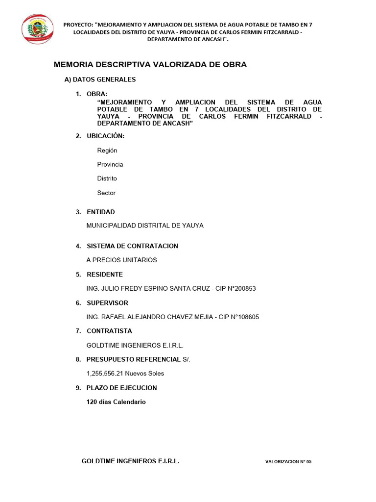 Memoria Descriptiva Valorizada de Obra | PDF | Material compuesto | Materiales de construcción