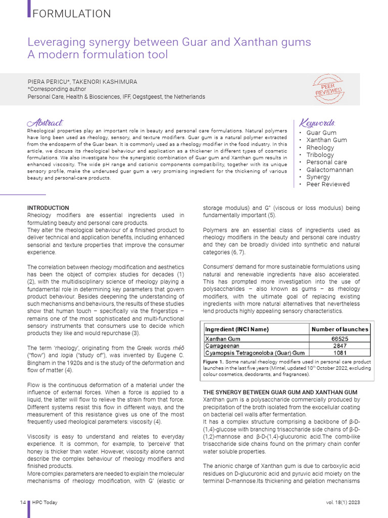 Synergy of Guar and Xanthan Gums in Cosmetics | PDF | Rheology | Viscosity