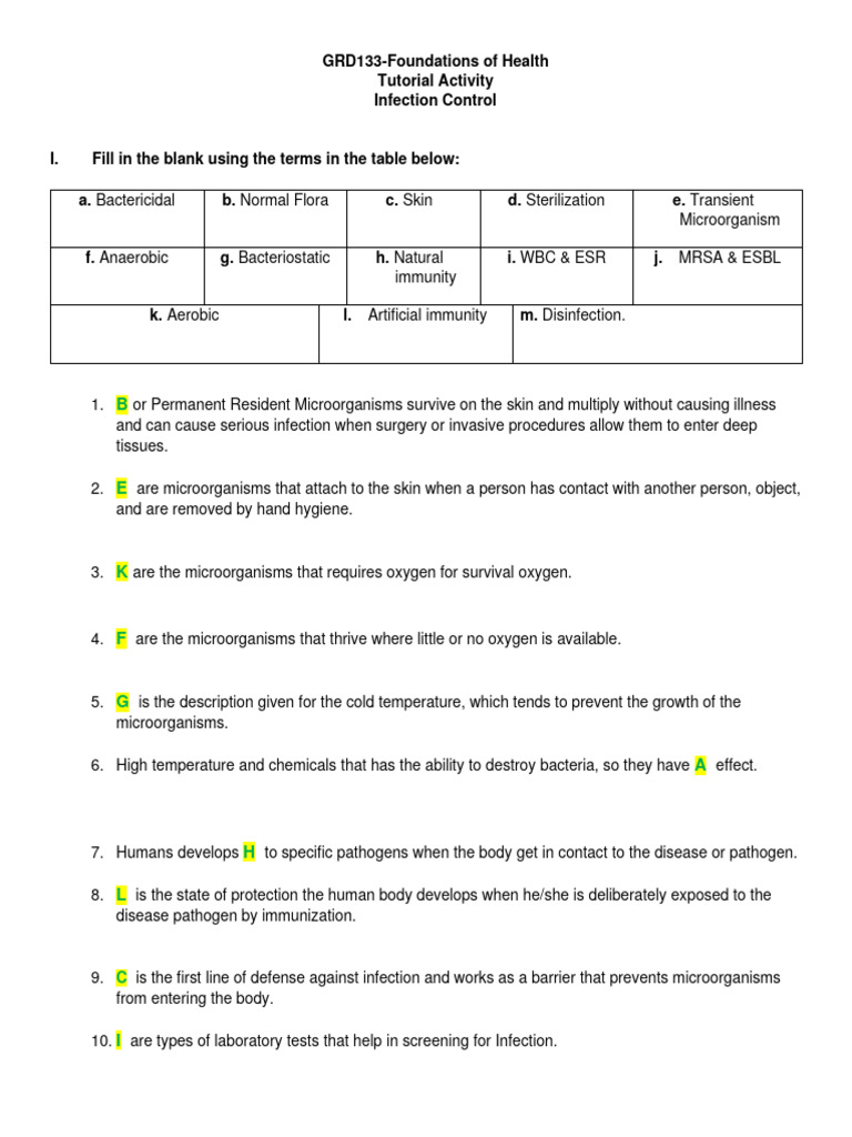 Exrcise Topic4 Infection Control | PDF | Infection | Microbiology