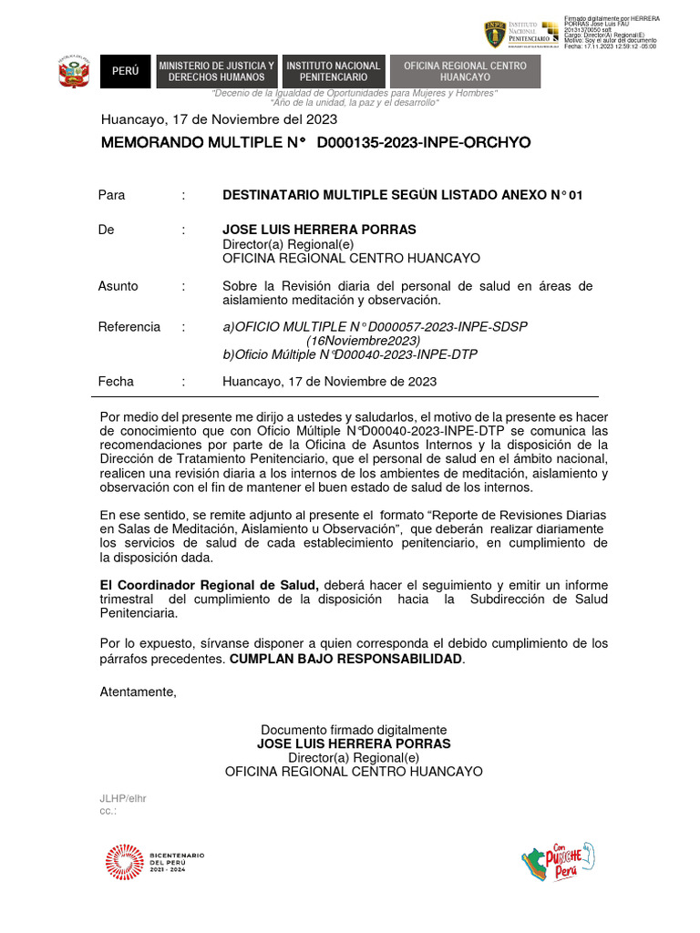 Memorando Multiple-000135-2023-Orchyo | PDF | Justicia | Crimen y violencia