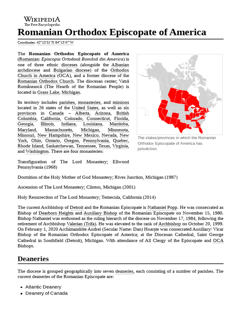 Romanian Orthodox Episcopate of America | PDF | Christian Organizations ...