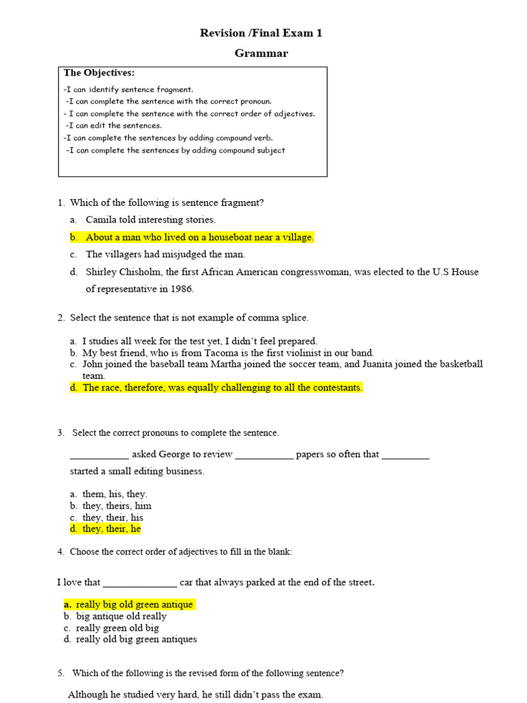 Revision - Final Paper 1 | PDF | Syntax | Grammar