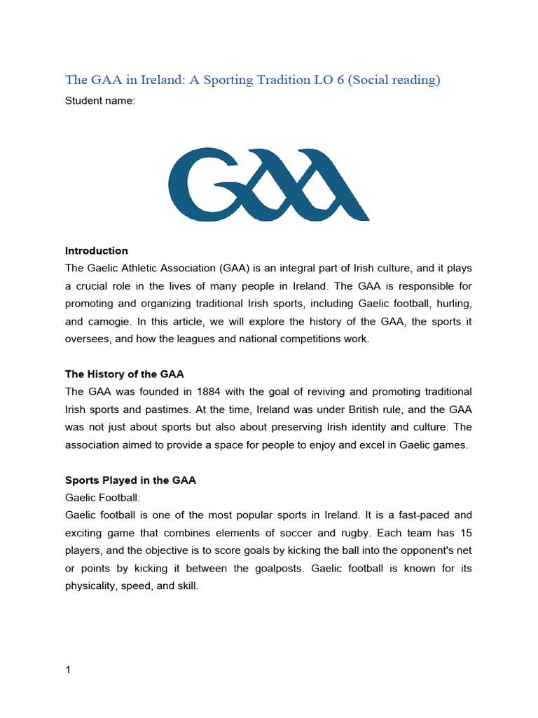 History and Sports of the GAA | PDF | Gaelic Games | Sports