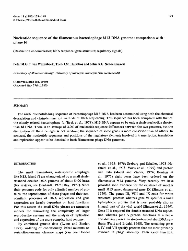 M13 Genome 1980 | PDF | Dna Sequencing | Restriction Enzyme
