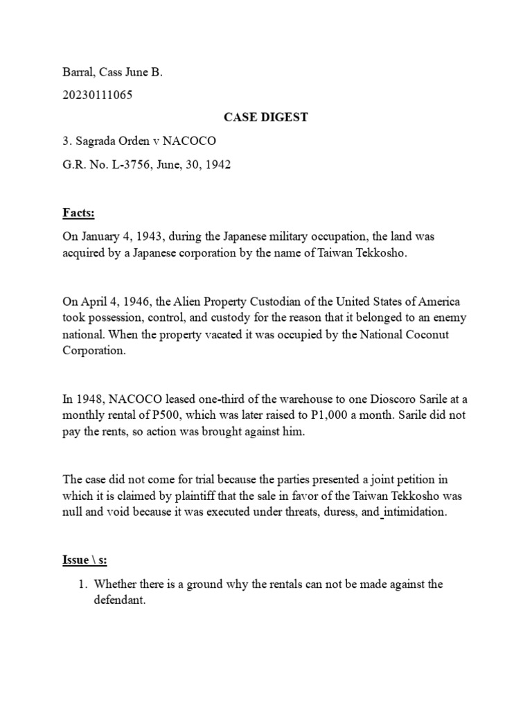 Sagrada Orden V Nacoco | PDF | Law