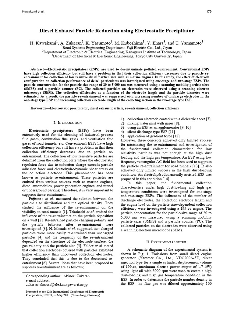 Diesel Exhaust Particle Reduction Using Esp Pdf Particle Size