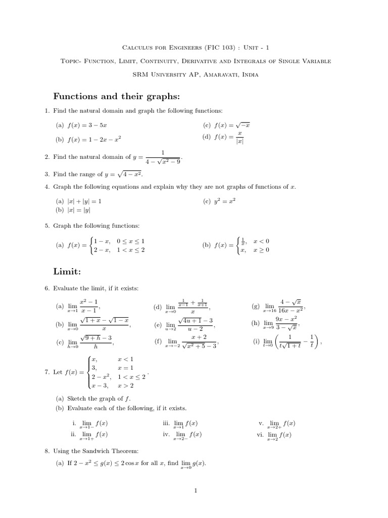 Unit 1 Q Set | PDF | Derivative | Function (Mathematics)