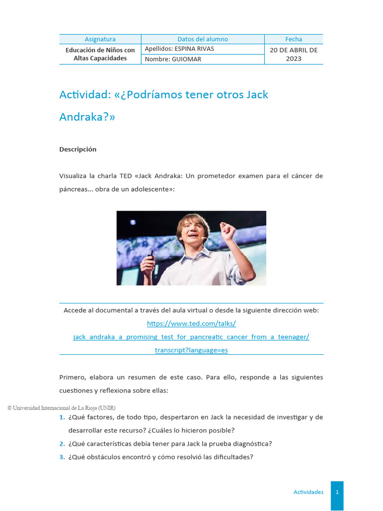 Talento Científico: Caso Jack Andraka | PDF | Cáncer