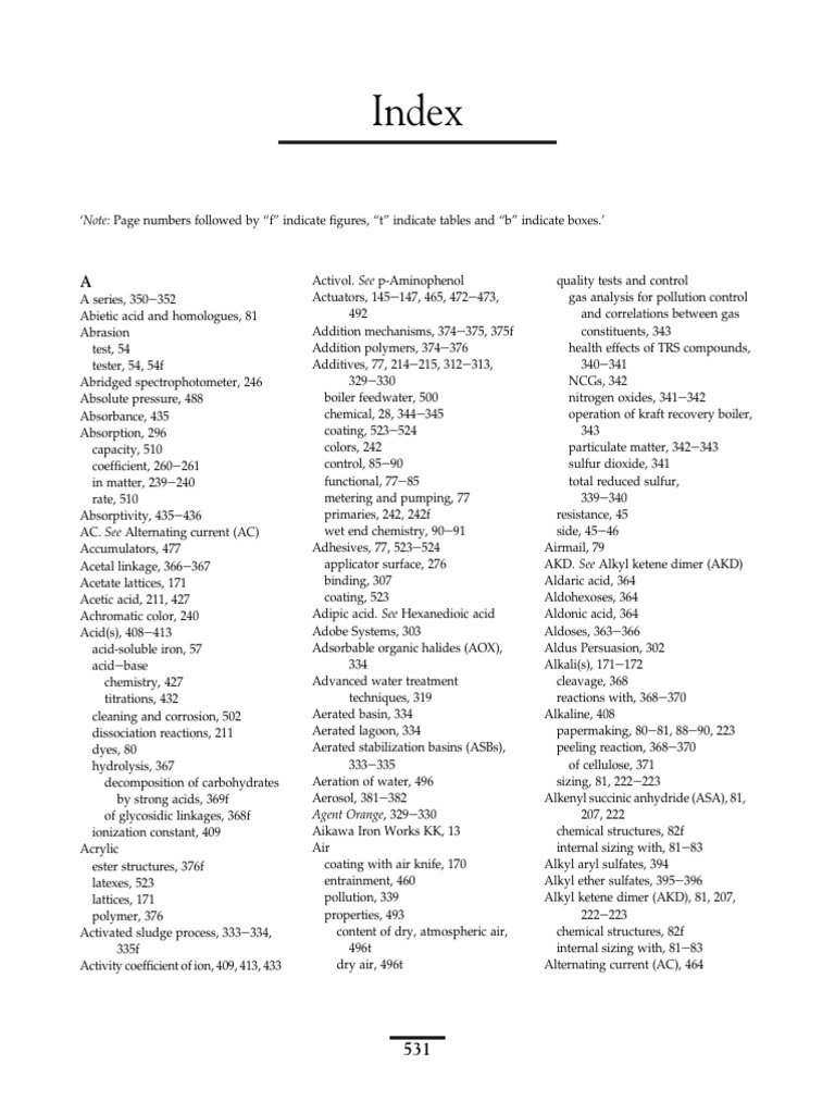Biermann's Handbook of Pulp and Paper - Index | PDF | Chemistry ...