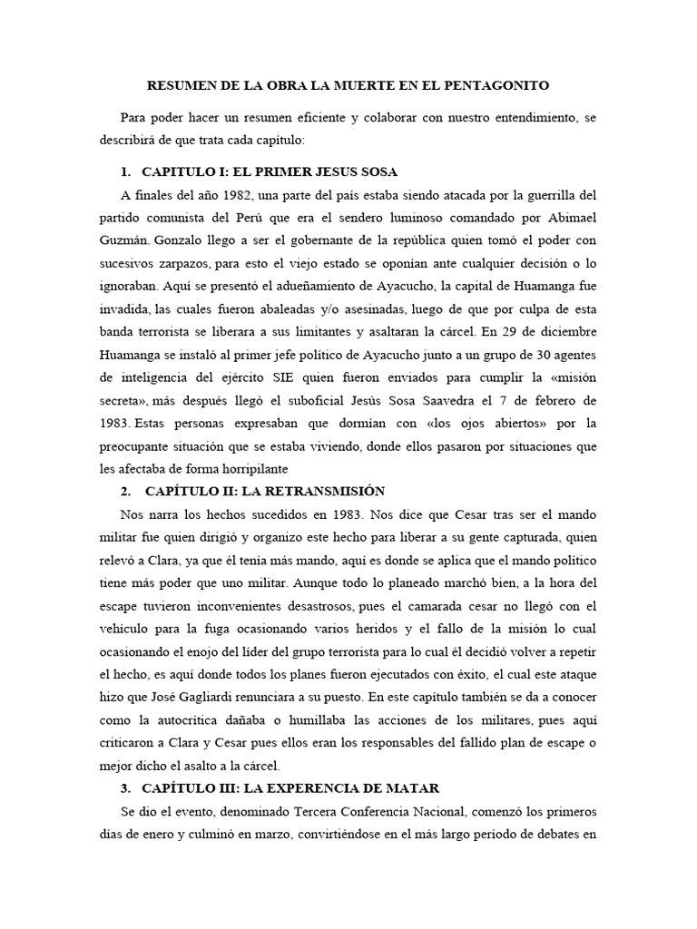 Resumen de La Obra El Pentagonito | PDF | Perú | Seguridad nacional