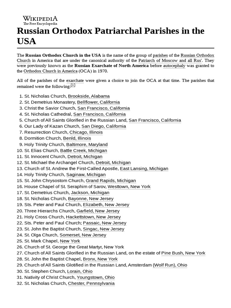 Russian Orthodox Patriarchal Parishes in The USA | PDF | Saint Peter | Abrahamic Religions