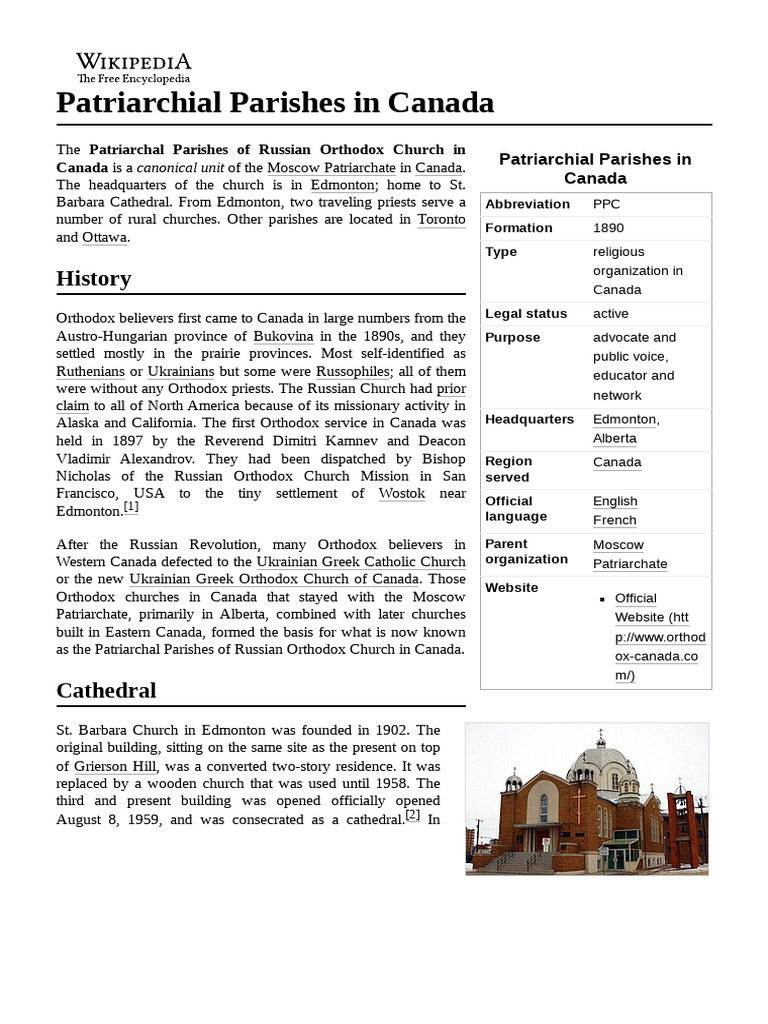 Patriarchial Parishes in Canada | PDF | Christian Denominational Families | Eastern Orthodox Church