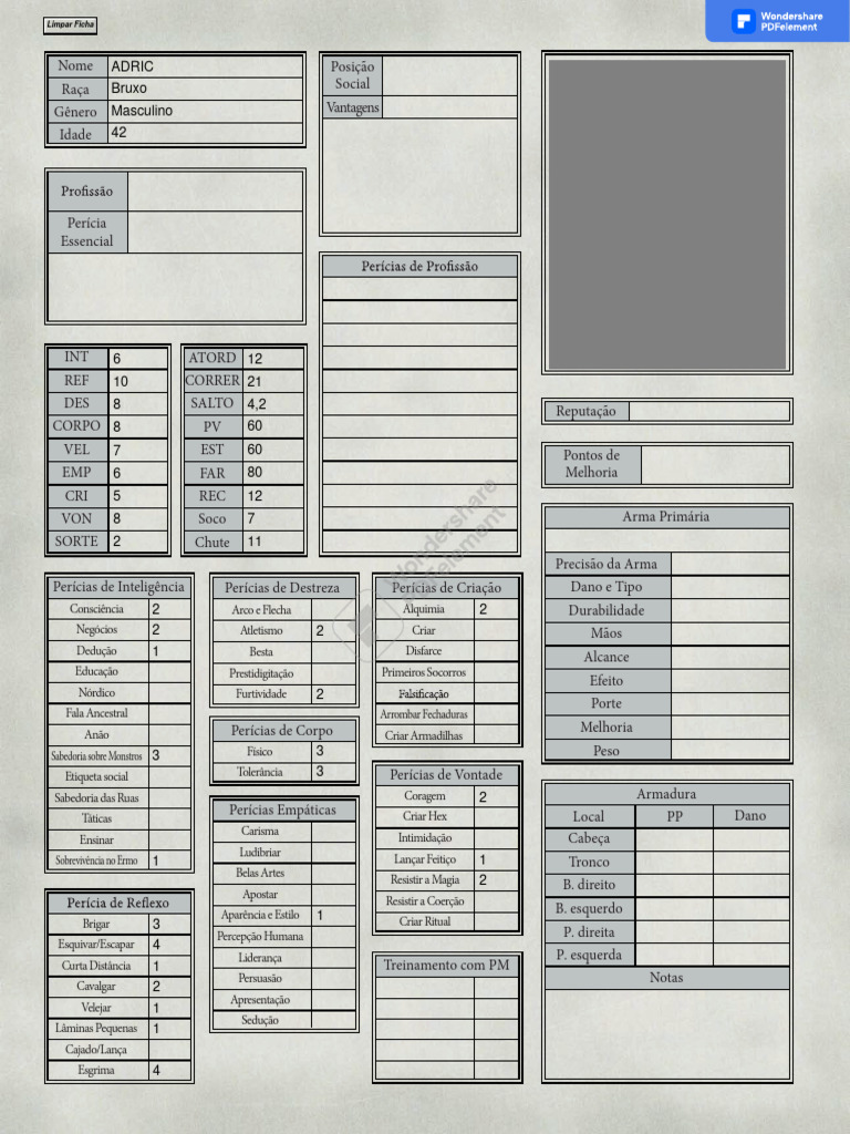 Ficha de Personagem: The Witcher TRPG | PDF