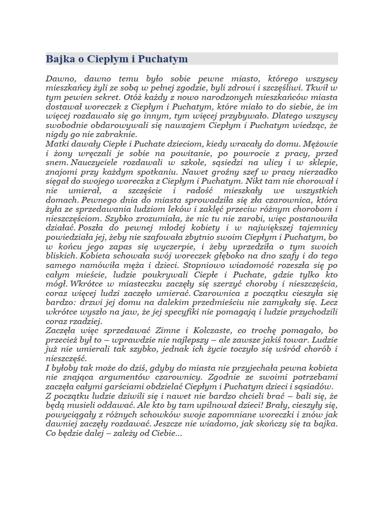 Bajka o Ciepłym I Puchatym | PDF