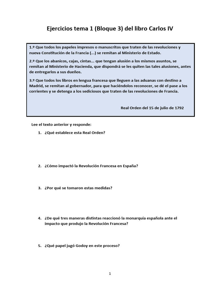 Ejercicios - Tema - 1 - Del - Libro - Carlos - IV - (Bloque - 3) 2 | PDF