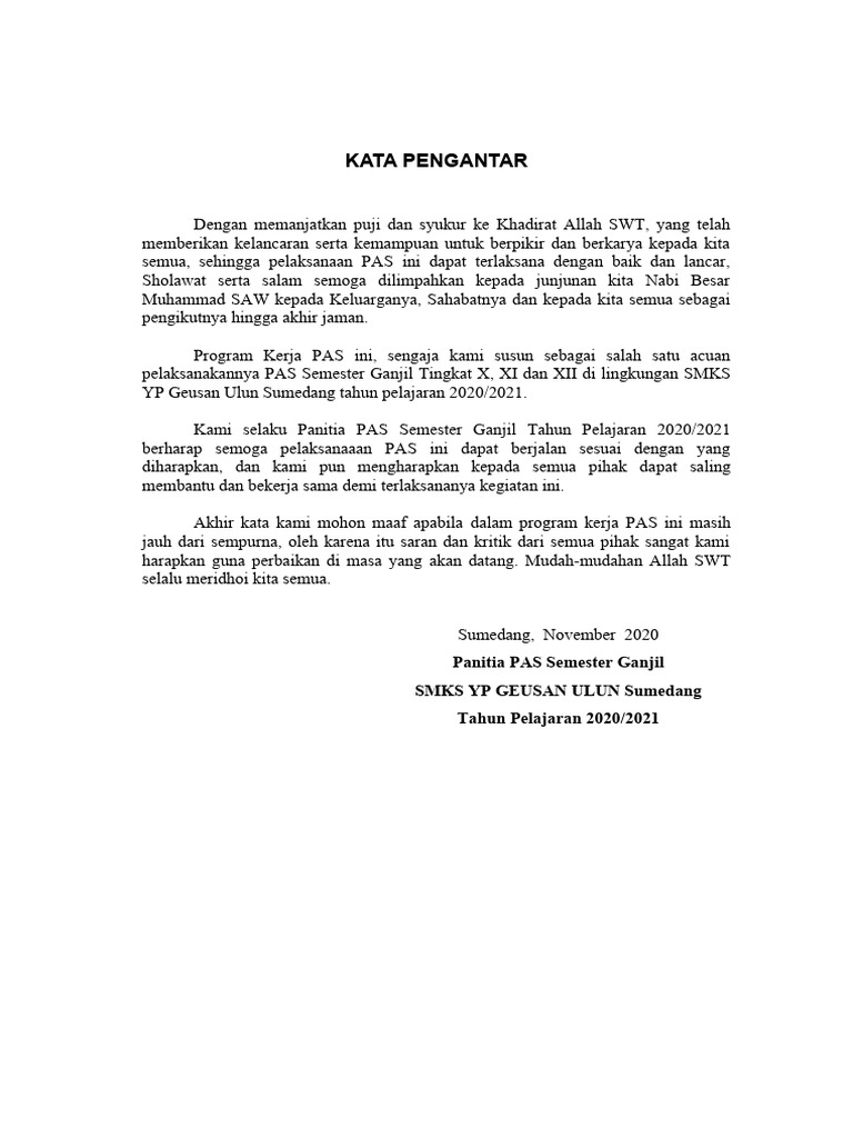 KATA PENGANTAR PROGRAM KERJA Ok | PDF
