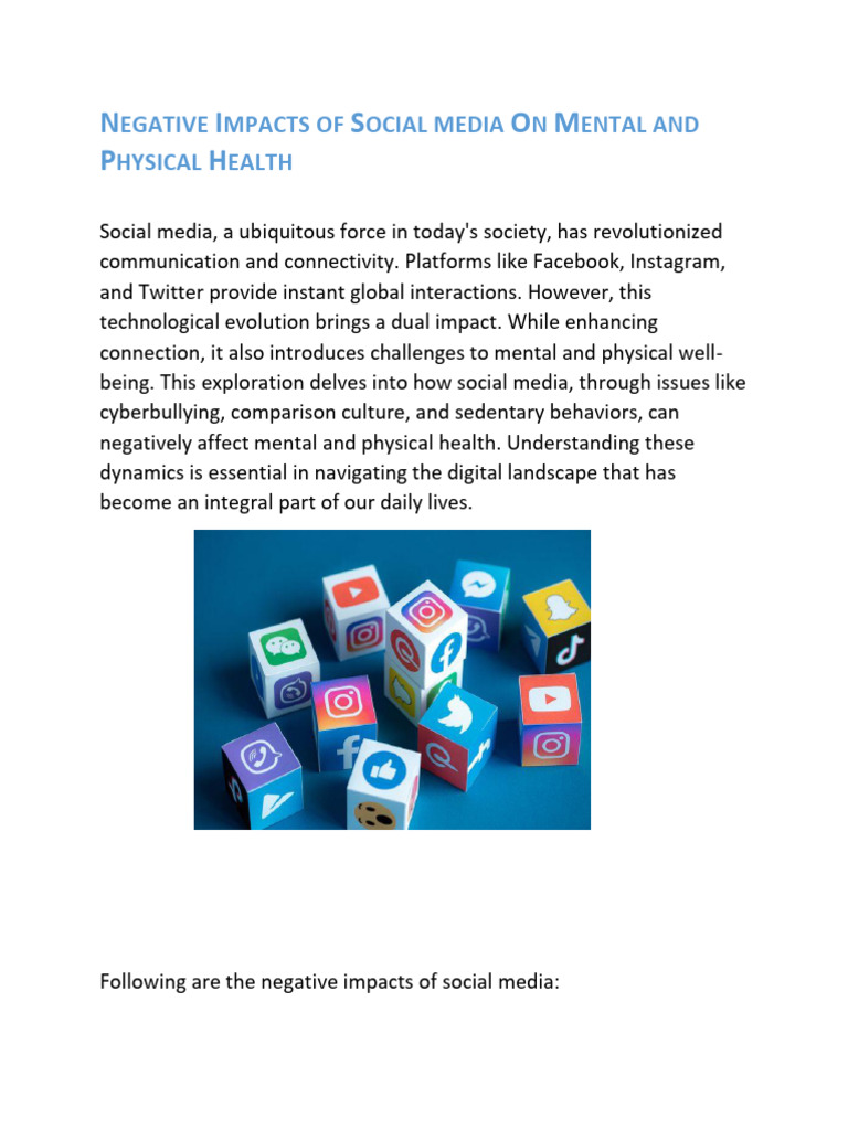 Negative Impacts of Social Media On Mental and Physical Health ...