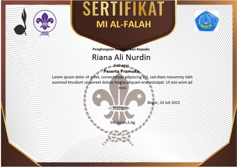 Desain Sertifikat Pramuka Gratis 2 Word Landscape | PDF