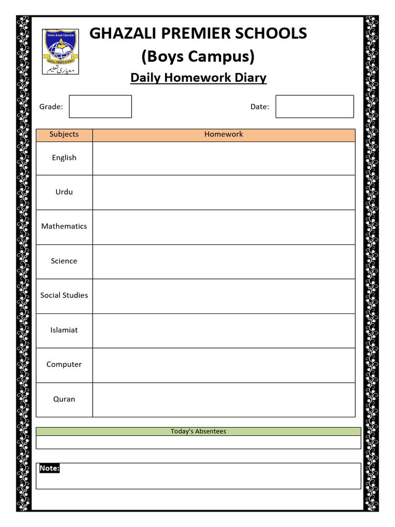 Daily Home Work Diary | PDF