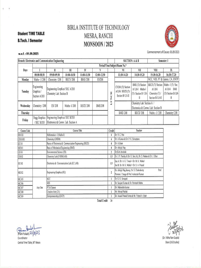 REVISED BTECH I SEM - Rotated | PDF
