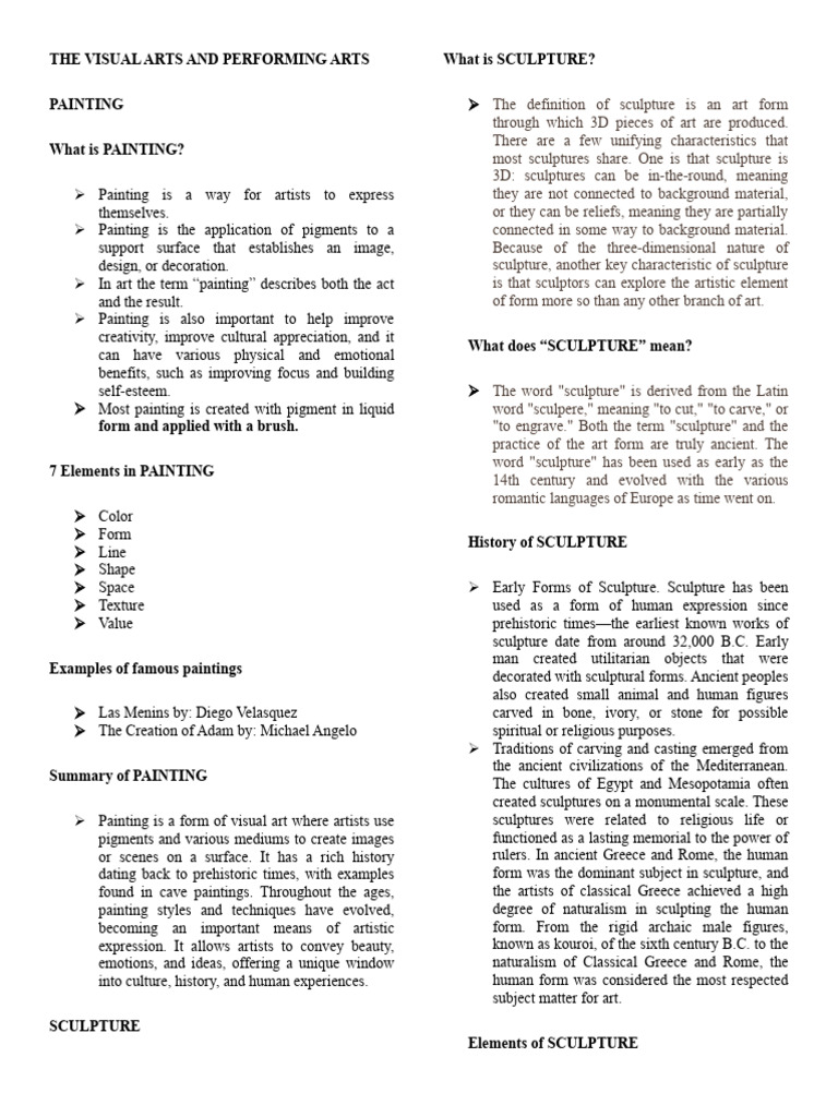 The Visual Arts and Performing Arts | PDF | Sculpture | Casting