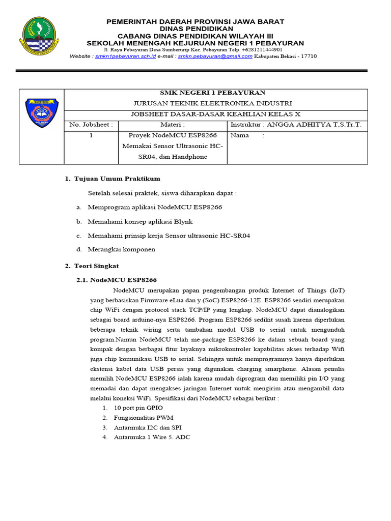 Jobsheet Praktikum IoT Kelas X | PDF | Teknologi & Rekayasa