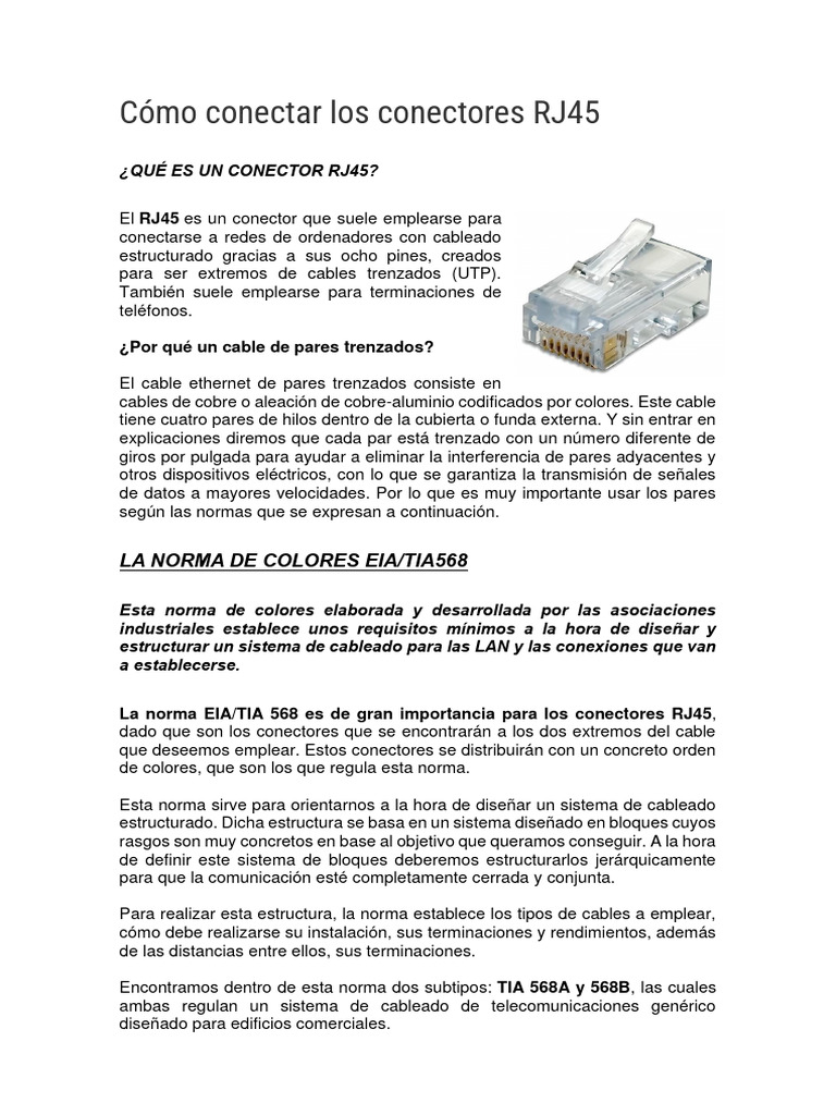 Cómo Conectar Los Conectores RJ45 | PDF | Telecomunicaciones | Equipo de telecomunicaciones
