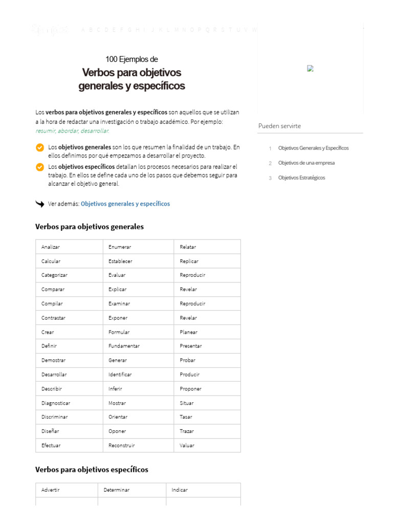 100 Verbos para Objetivos Generales y Específicos | PDF | Hipótesis ...