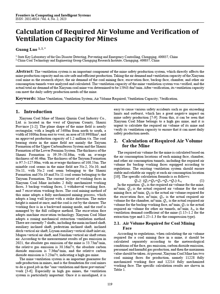 Calculation of Required Air Volume and Verification | PDF | Mining | Coal