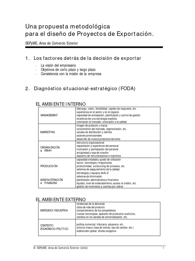 Una Propuesta Metodologica para La Elaboracion de Proyectos de Exportacion | PDF | Mercado ...