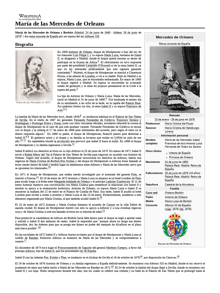 María de Las Mercedes de Orleans | PDF | Nobleza | Casas reales napolitanas