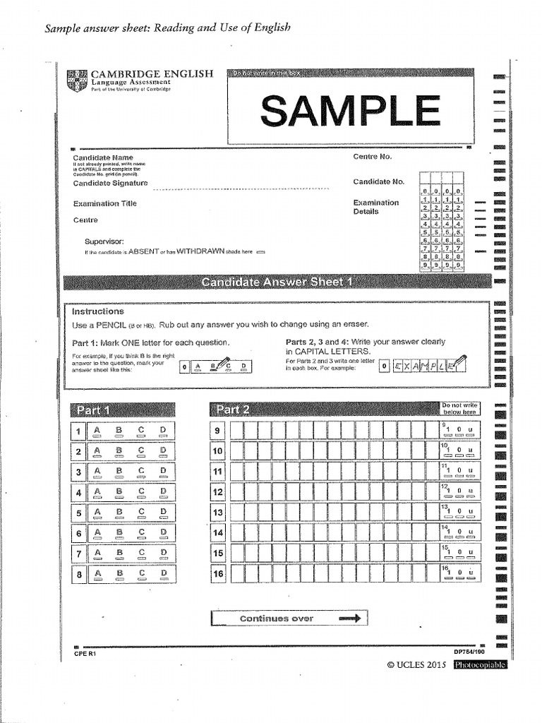 Proficiency 2 Sample Answer Sheet | PDF
