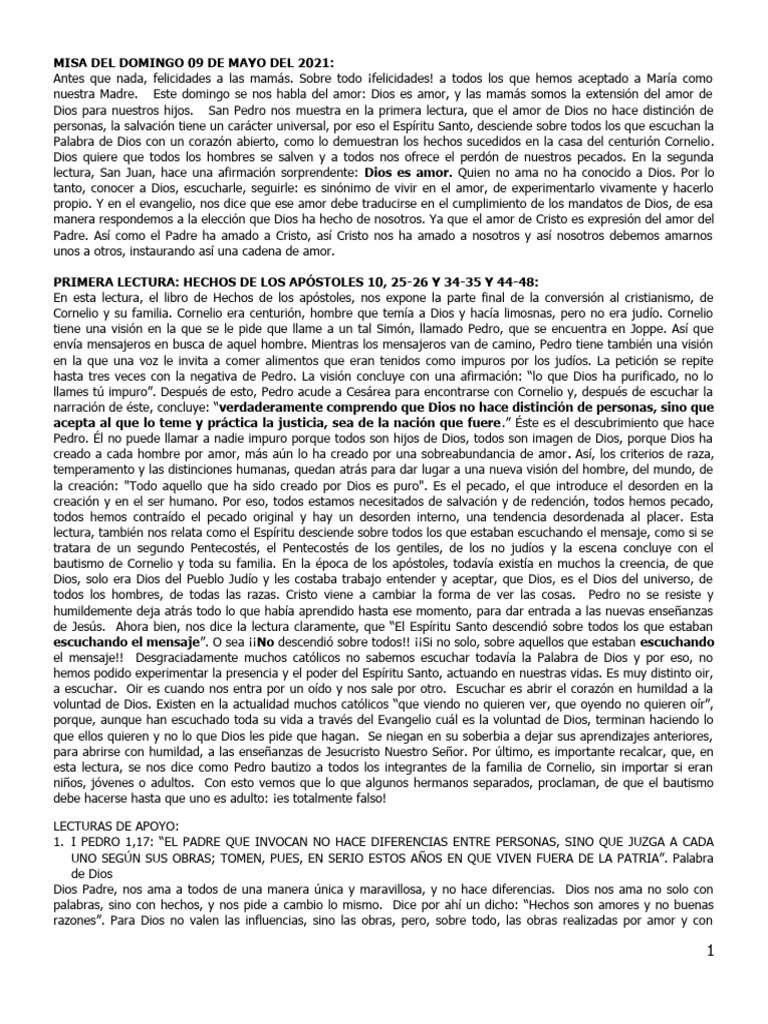 Misa Del Domingo 09 de Mayo Del 2021 | PDF | Amor | Cristo (título)