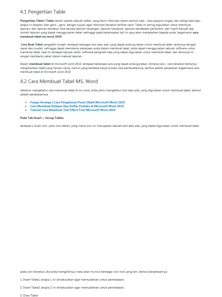 Cara Buat Tabel di Word 2010 | PDF