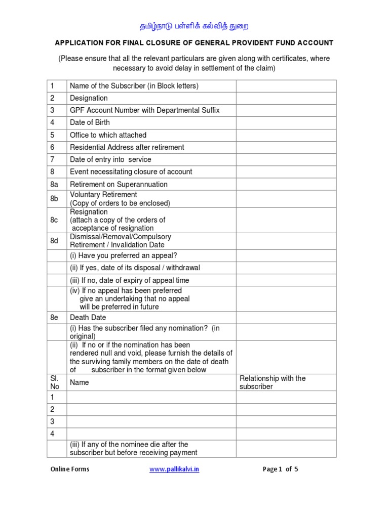 GPF Closure Format - 1 | Insurance | Government