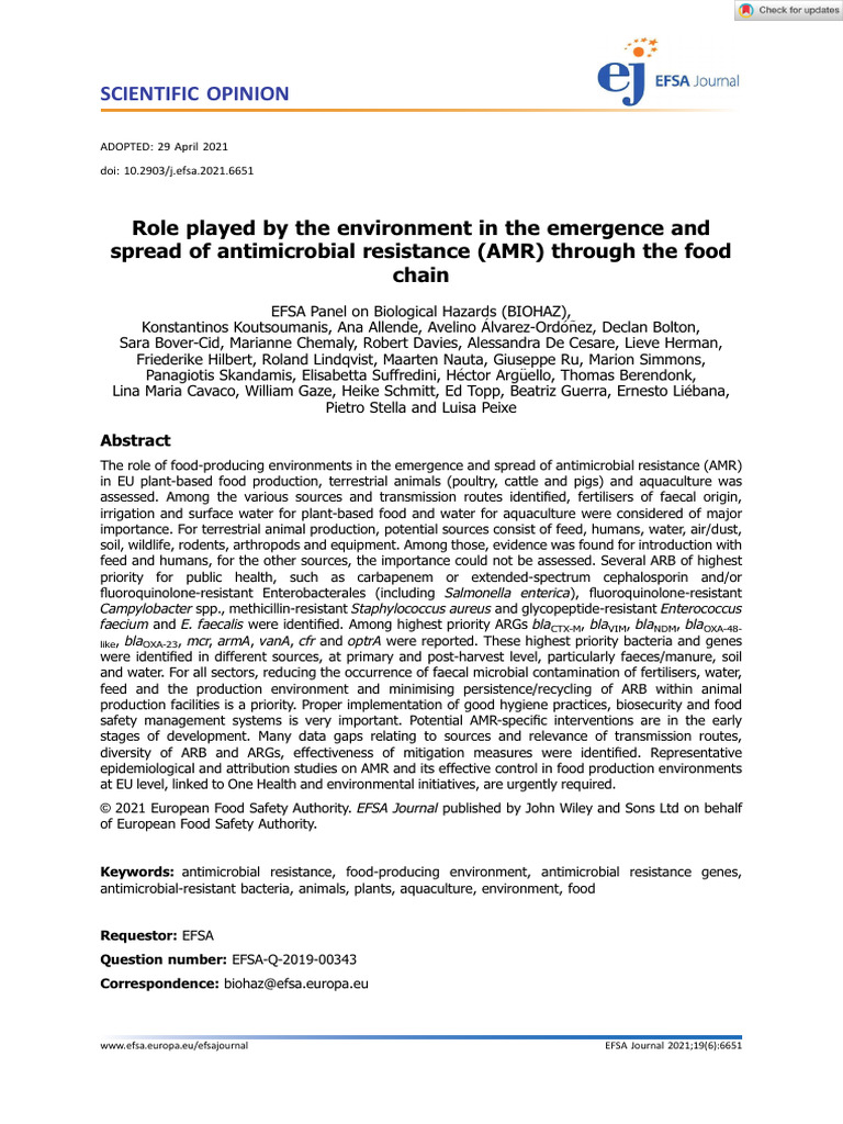 EFSA Journal - 2021 - Role Played by The Environment in The Emergence ...