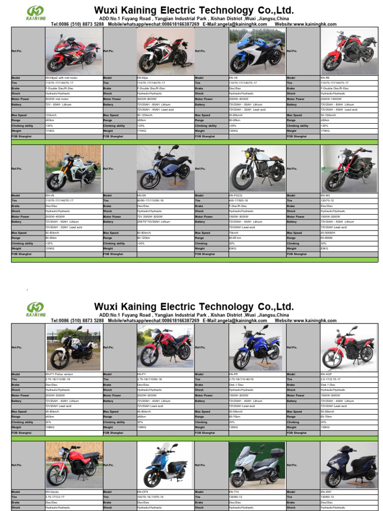 2023 Wuxi Kaining Electric Bike Catalogue | PDF | Brake | Transportation Engineering