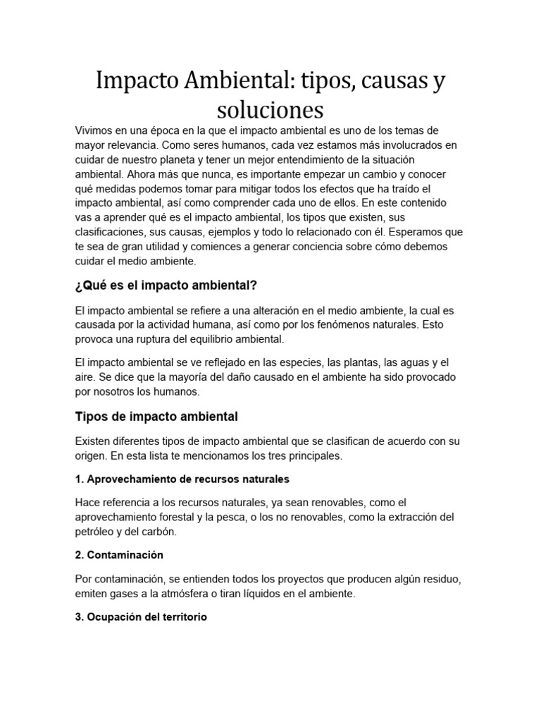Impacto Ambiental: Tipos y Causas | PDF | Contaminación | Entorno natural