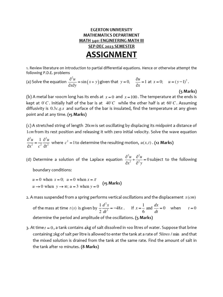 MATH 340 Assignment | PDF | Partial Differential Equation | Differential Equations
