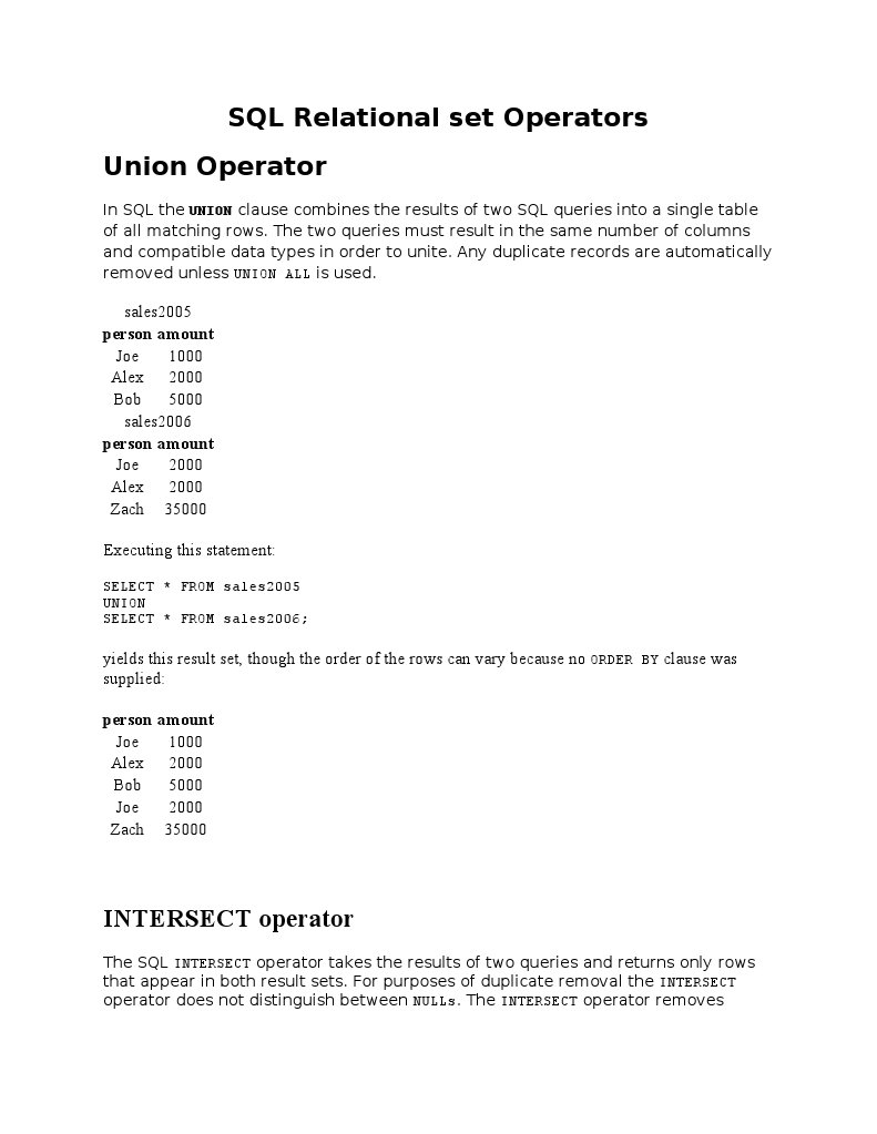 SQL Relational Set Operators | PDF SQL Relational Set Operators | PDF
