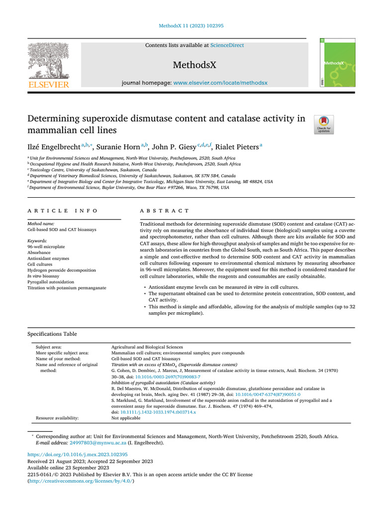Determining Superoxide Dismutase Content and Catal | PDF | Oxidative Stress | Superoxide Dismutase