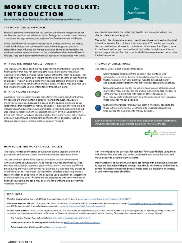 CFPB Money Circle Toolkit 082019 | PDF | Consumer Financial Protection ...