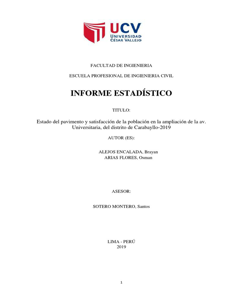 Estado Del Pavimento y La Satisfaccion de Los Pobladores en La ... Estado Del Pavimento y La Satisfaccion de Los Pobladores en La ...