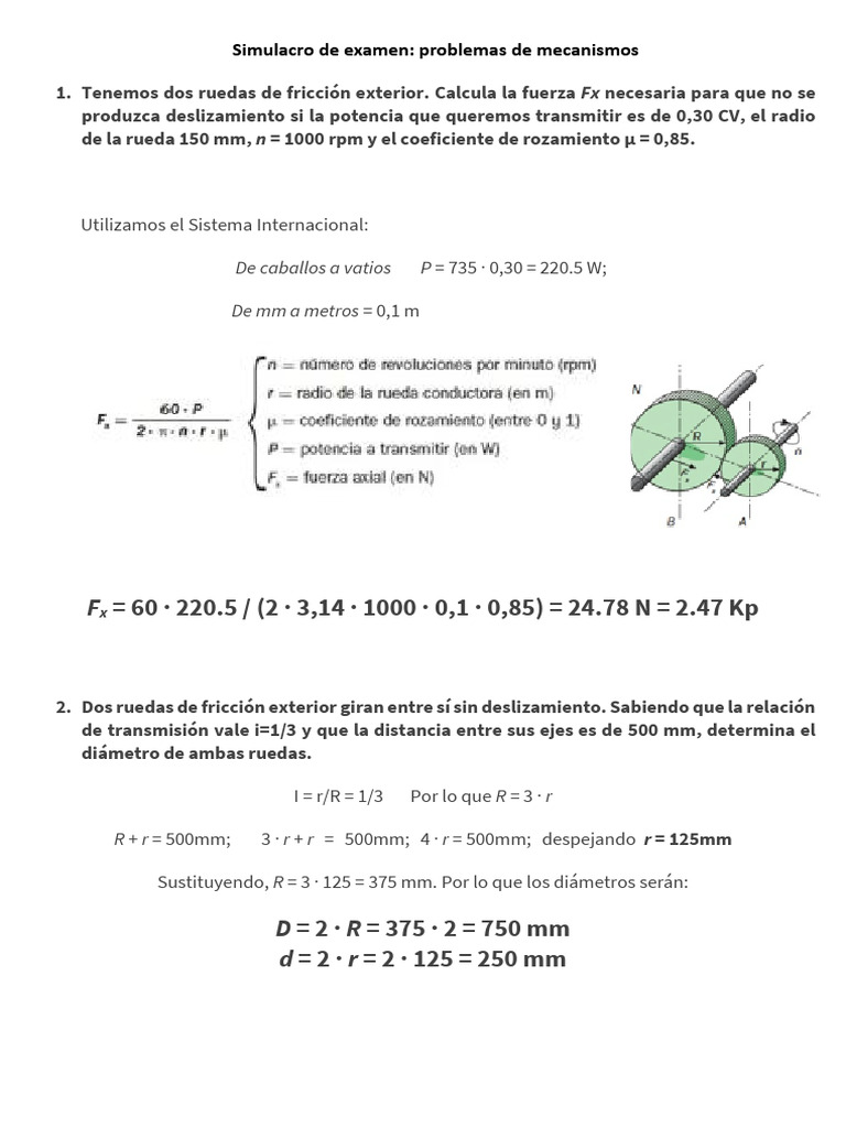 Simulacro de Examen Problemas Mecanismos | PDF | Engranaje | Ingeniería mecánica