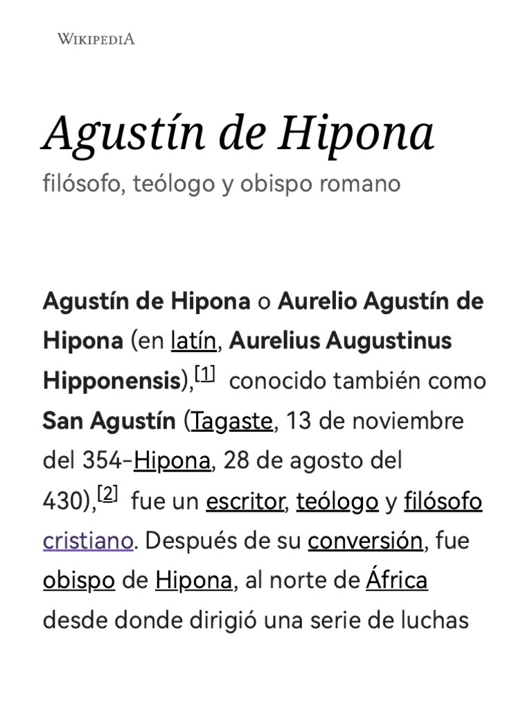 Agustín de Hipona - Wikipedia, La Enciclopedia Libre | PDF | Agustín De ...