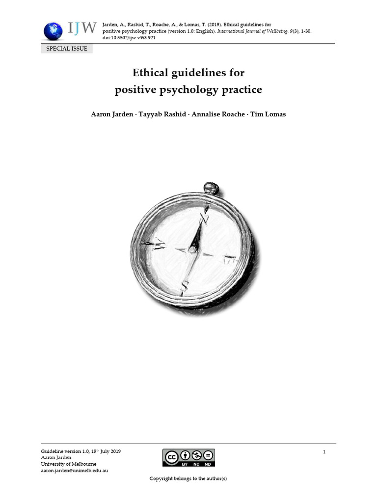 Ethical Guidelines For Positive Psychology Practice and Aaron Jarden ...