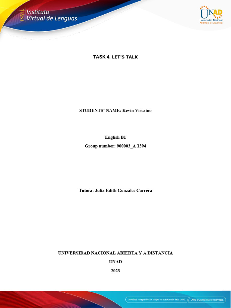 Tarea 4 de Ingles b1 Kevin Viscaino | PDF