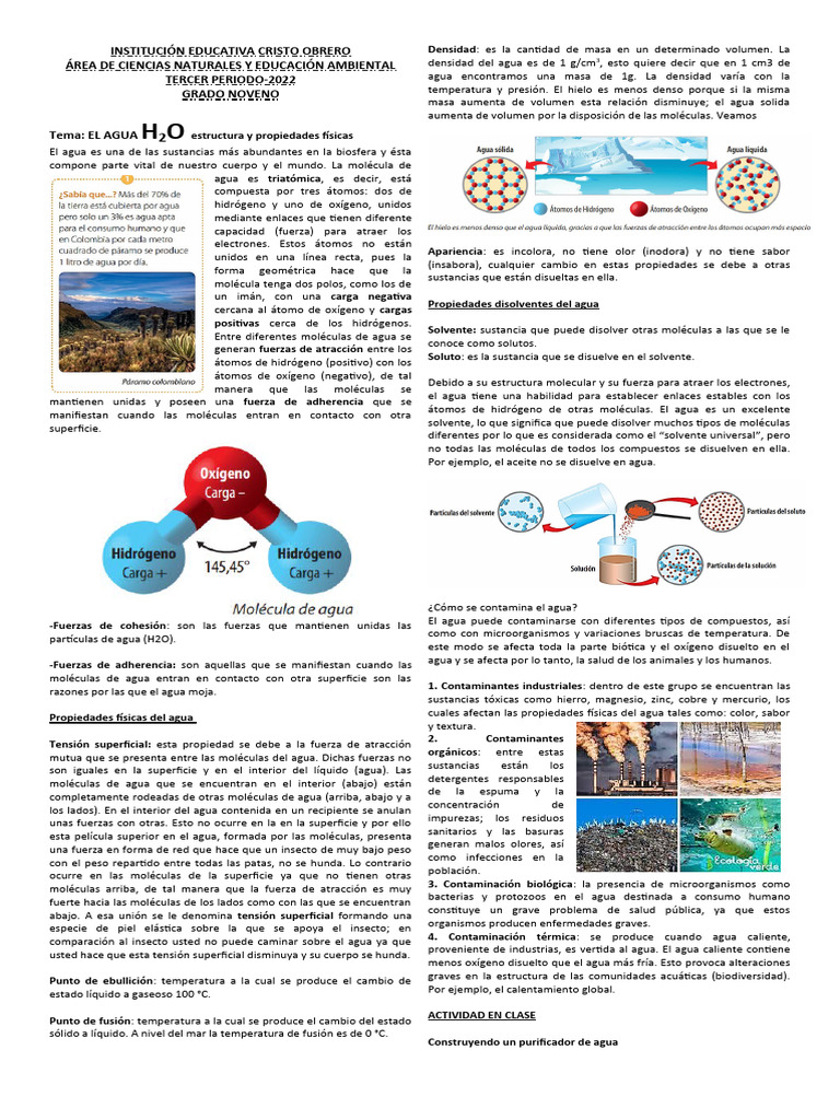 Estructura y Propiedades del Agua H2O | PDF | Propiedades del agua | Agua