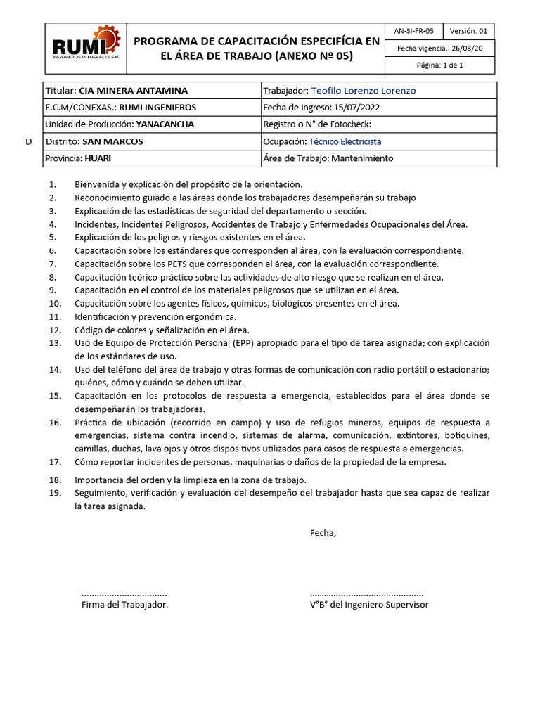 An-SI-FR-05 Capacitacion Especifica en El Trabajo Ver. 01 | PDF An-SI-FR-05 Capacitacion Especifica en El Trabajo Ver. 01 | PDF