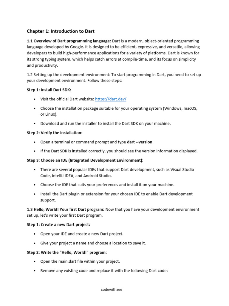 Chapter - 1 (Introduction To Dart) | PDF | Data Type | Integrated ...